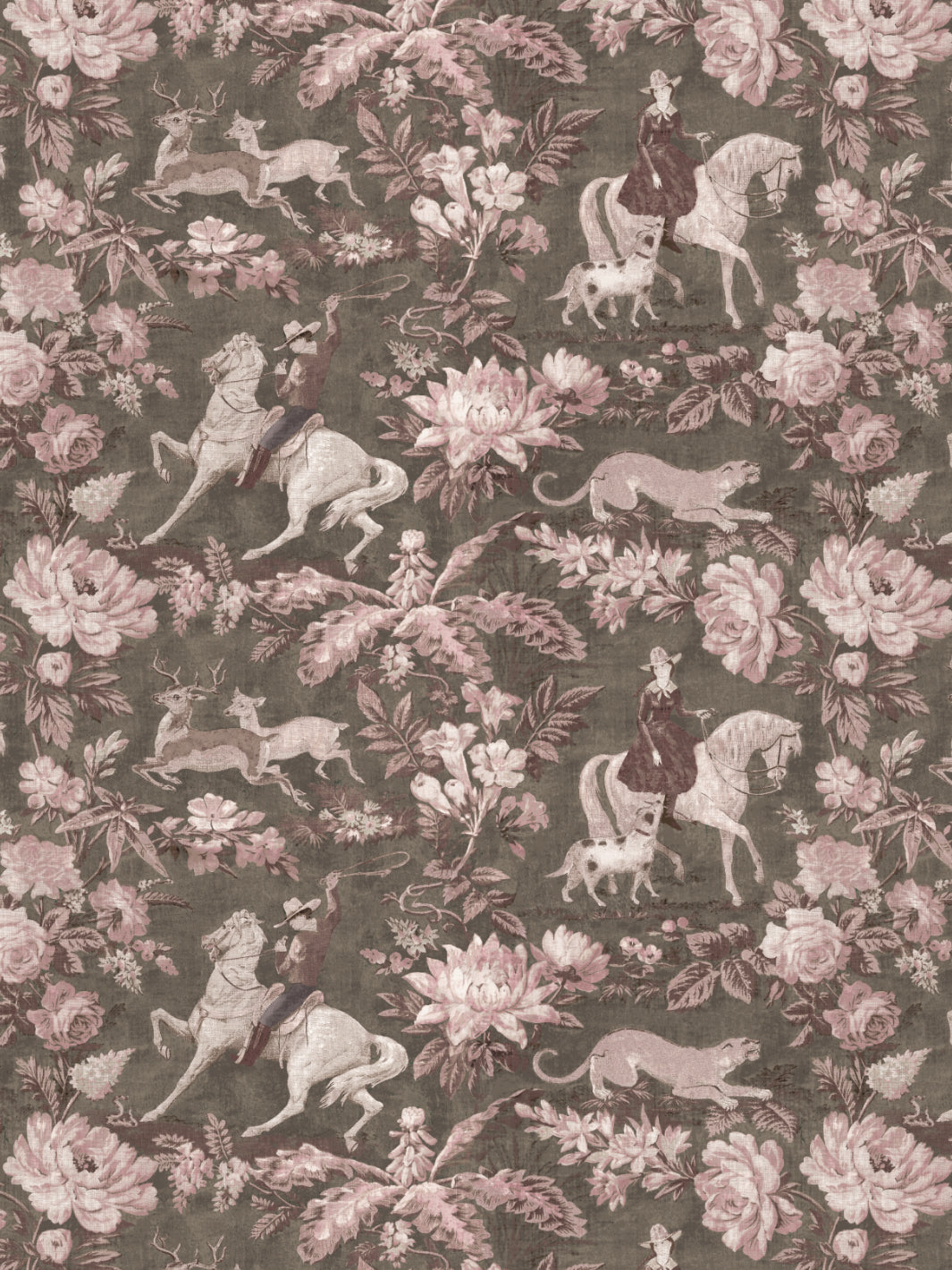 'Cowboy Toile' Wallpaper by Nathan Turner - Pink Brown – Wallshoppe