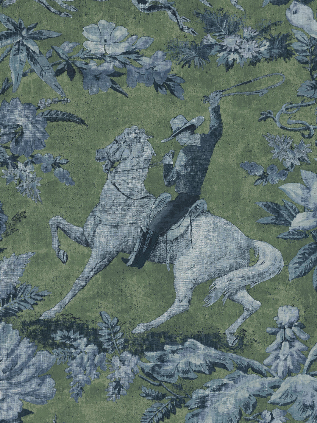 'Cowboy Toile' Wallpaper by Nathan Turner - Green Blue – Wallshoppe