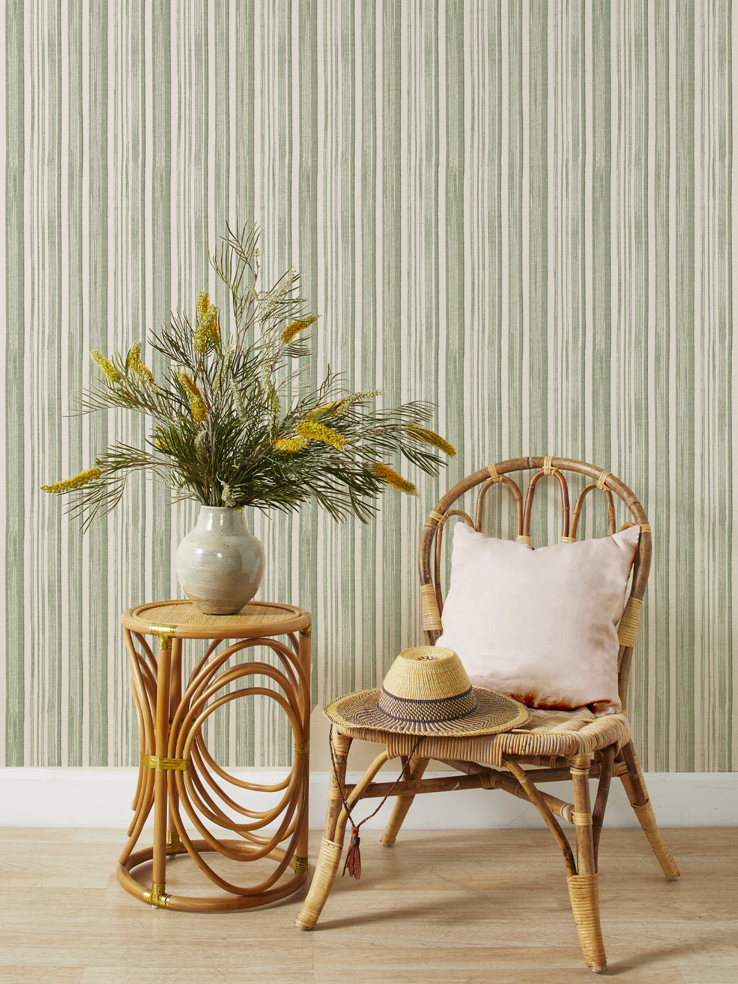 'Stuart Stripe' Grasscloth Wallpaper by Nathan Turner - Lichen – Wallshoppe