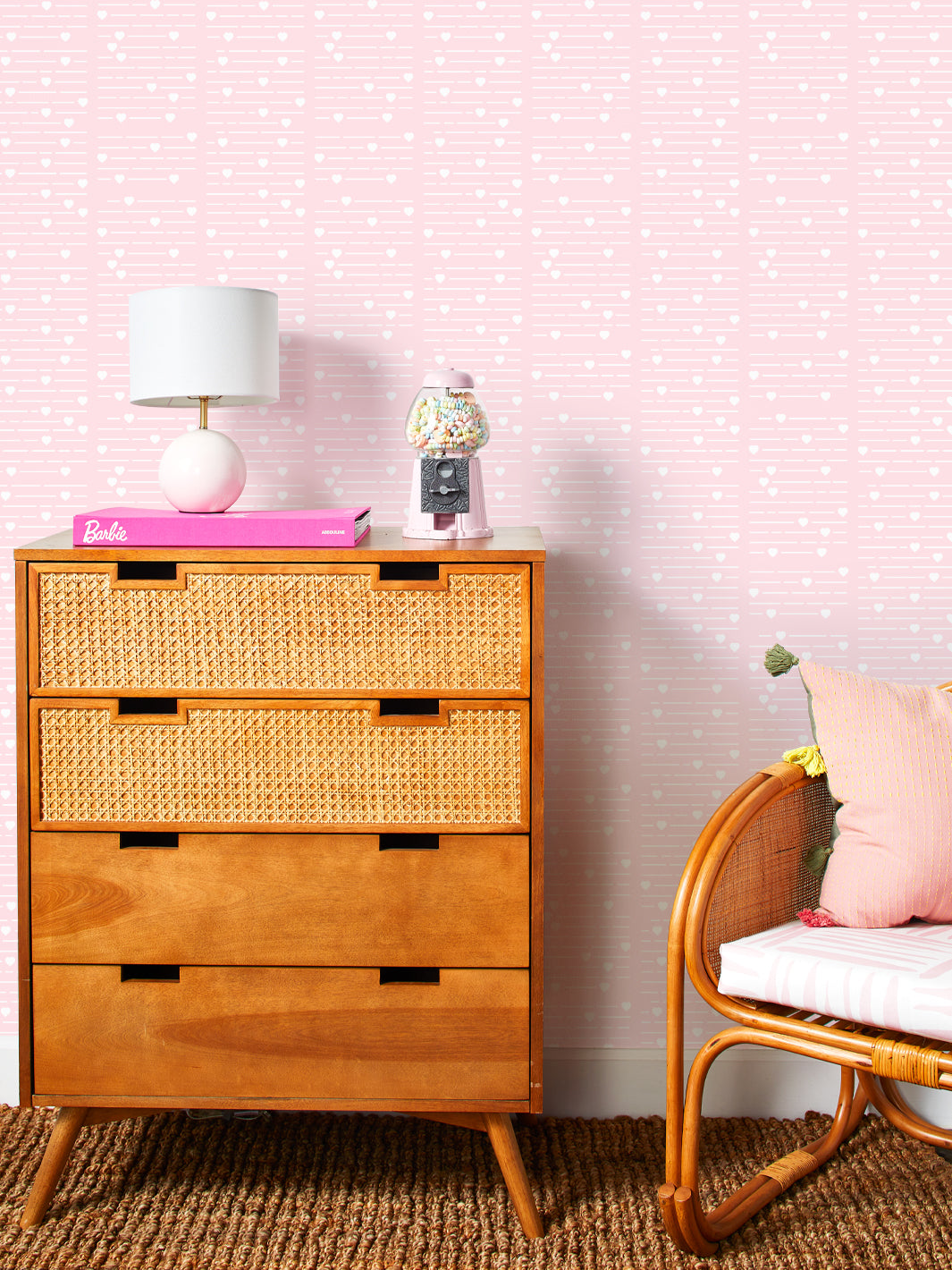 'Barbie™ Hearts Print' Wallpaper by Barbie™ - Pink – Wallshoppe