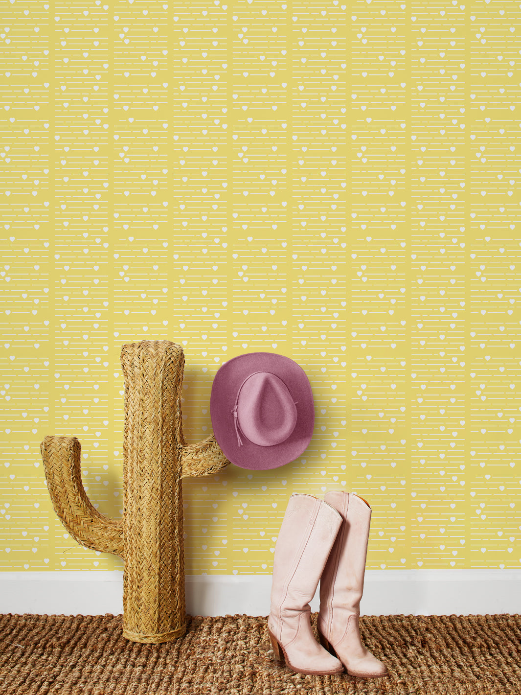 'Barbie™ Hearts Print' Wallpaper by Barbie™ - Yellow – Wallshoppe