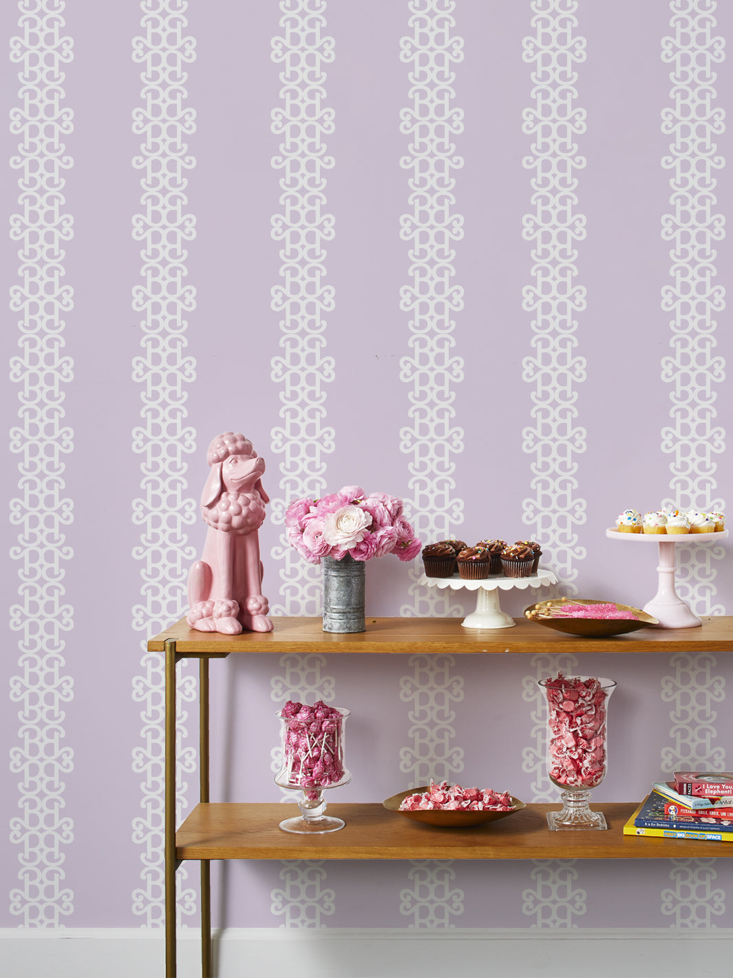'Barbie™ Lace Stripe' Wallpaper by Barbie™ - Lavender – Wallshoppe