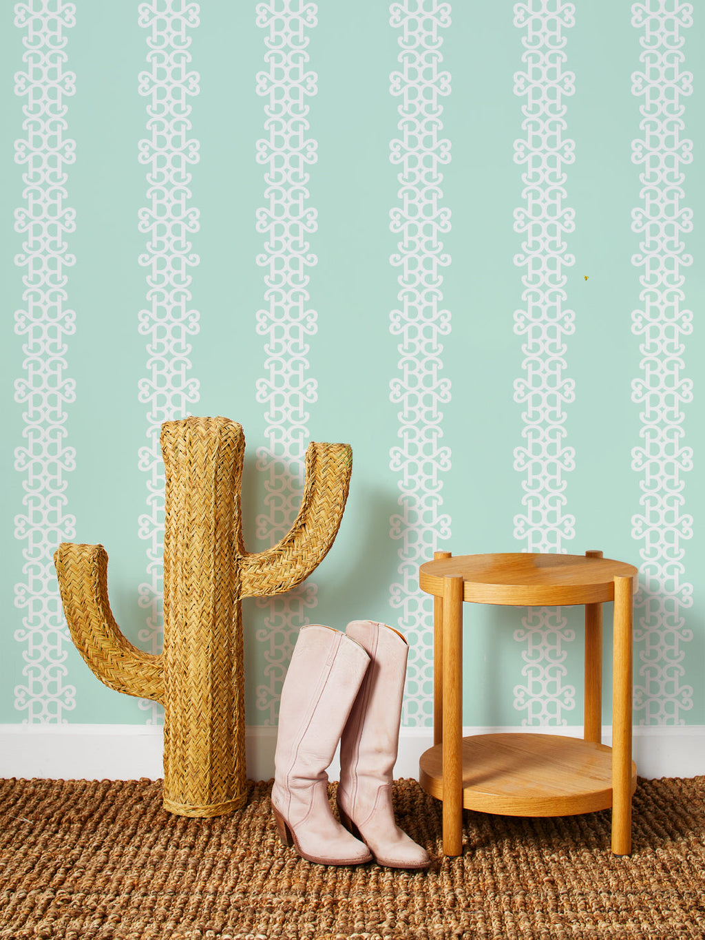 'Barbie™ Lace Stripe' Wallpaper by Barbie™ - Mint – Wallshoppe