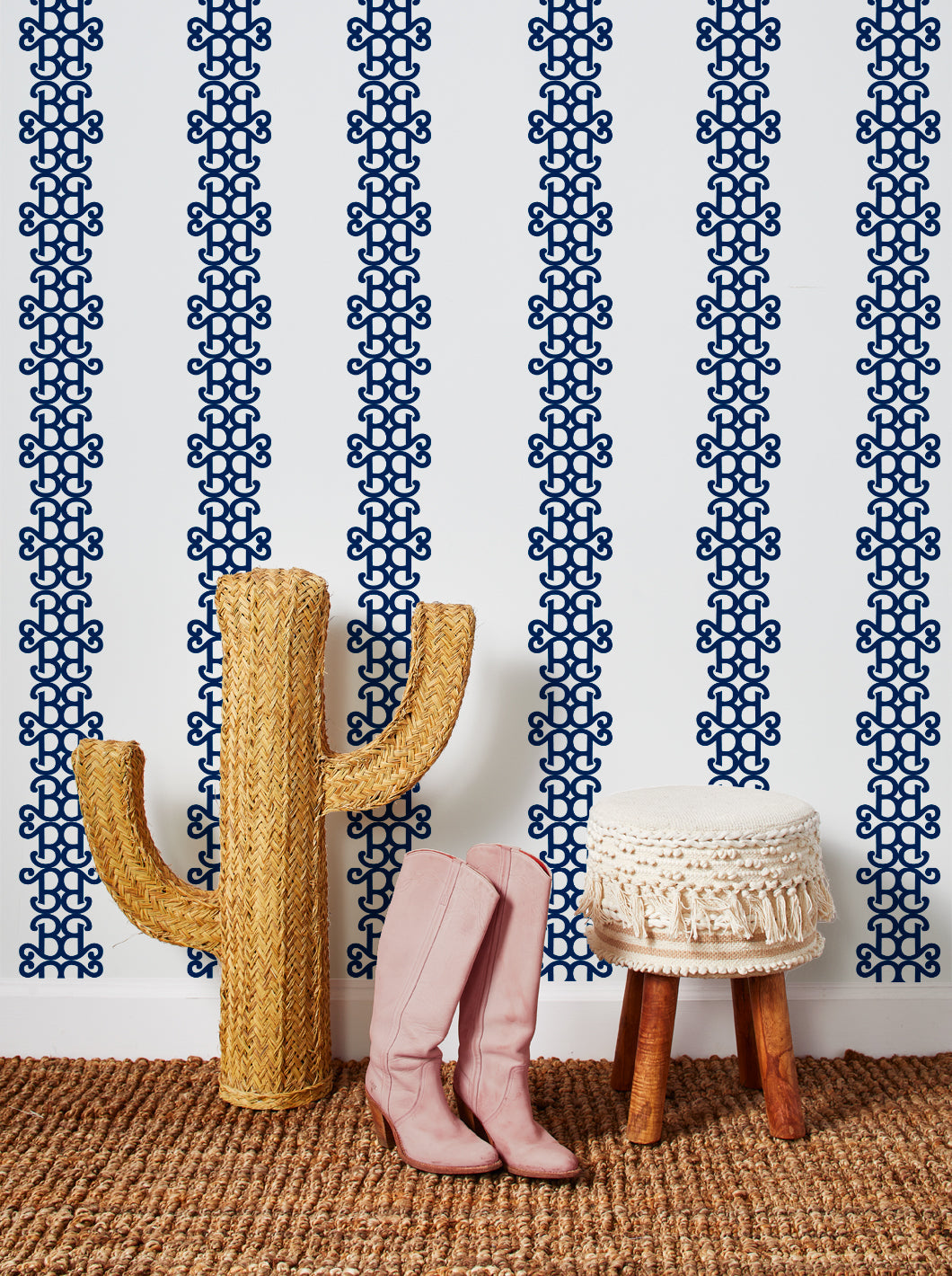 'Barbie™ Lace Stripe' Wallpaper by Barbie™ - Navy – Wallshoppe