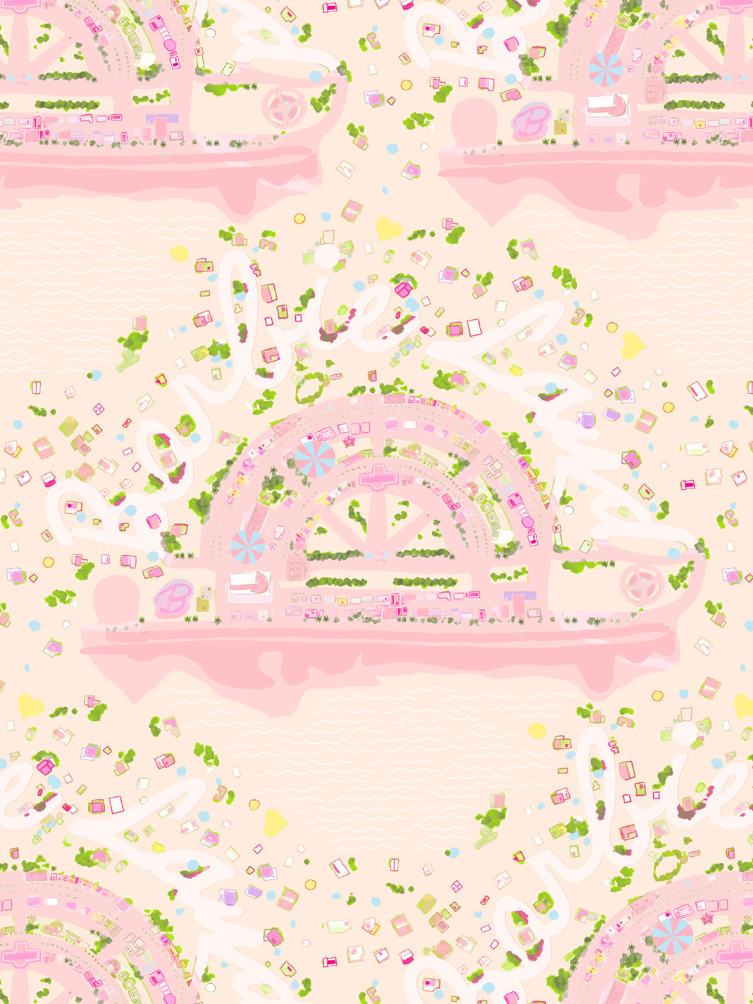 'Barbie™ Land Aerial Map' Wallpaper by Barbie™ - Peach – Wallshoppe