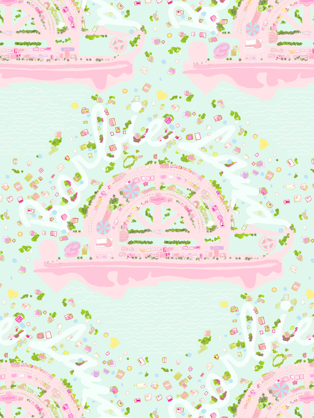 'Barbie™ Land Aerial Map' Wallpaper by Barbie™ - Robin's Egg – Wallshoppe