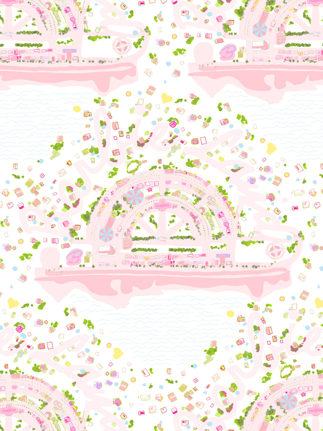 'Barbie™ Land Aerial Map' Wallpaper by Barbie™ - White – Wallshoppe