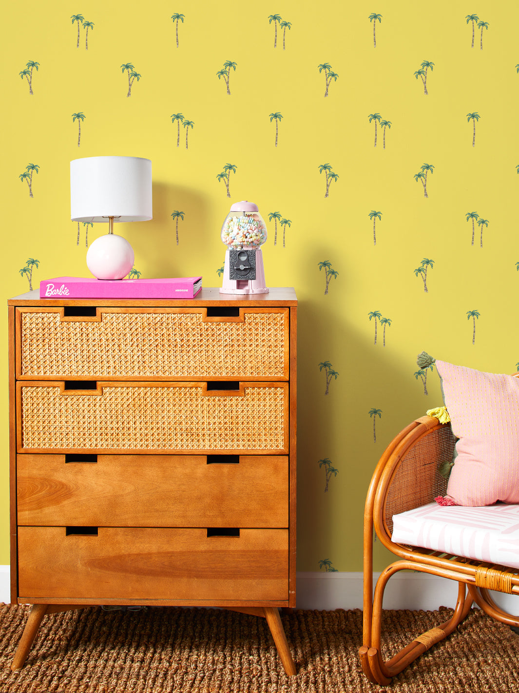 'Barbie™ Land Palm' Wallpaper by Barbie™ - Yellow – Wallshoppe