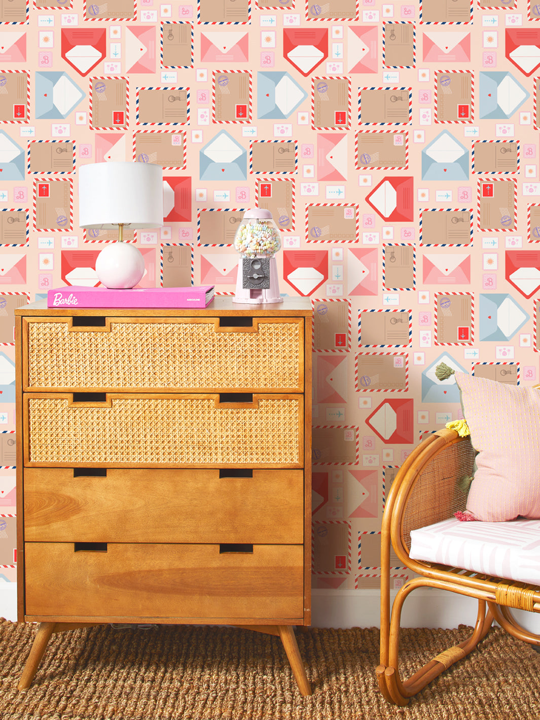 'Barbie™ Land Post Office' Wallpaper by Barbie™ - Peach – Wallshoppe