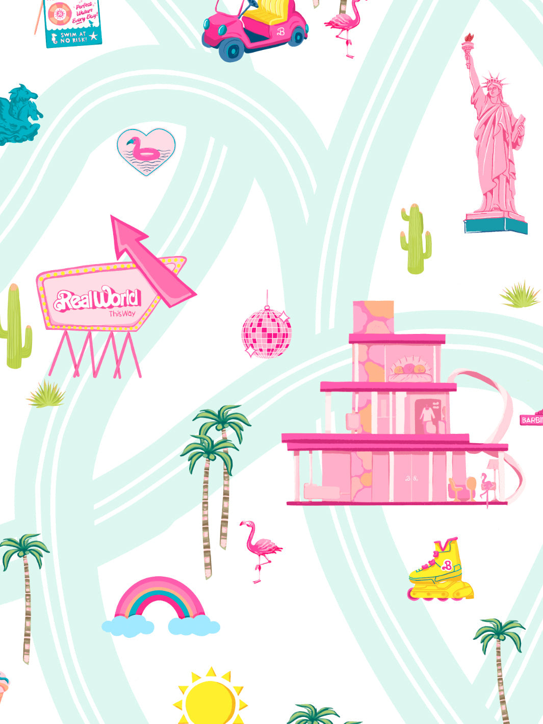 'Barbie™ Land' Wallpaper by Barbie™ - Mint – Wallshoppe