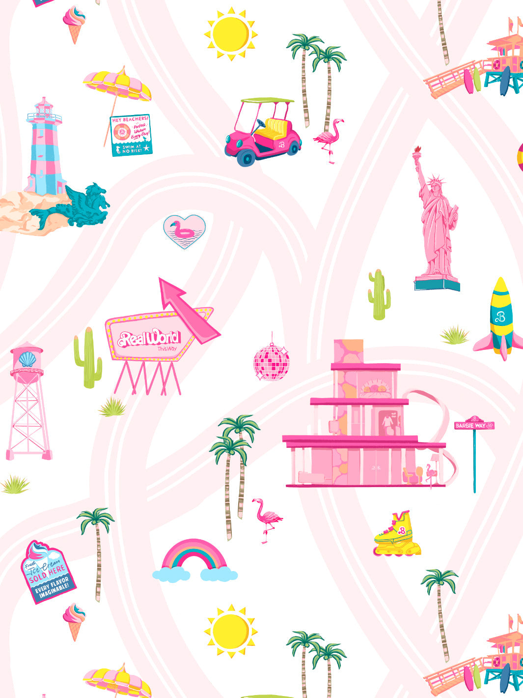 'Barbie™ Land' Wallpaper by Barbie™ - Pale Pink – Wallshoppe