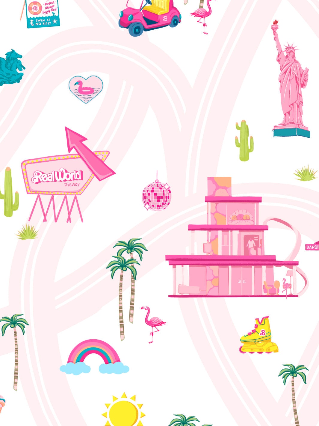 'Barbie™ Land' Wallpaper by Barbie™ - Pale Pink – Wallshoppe