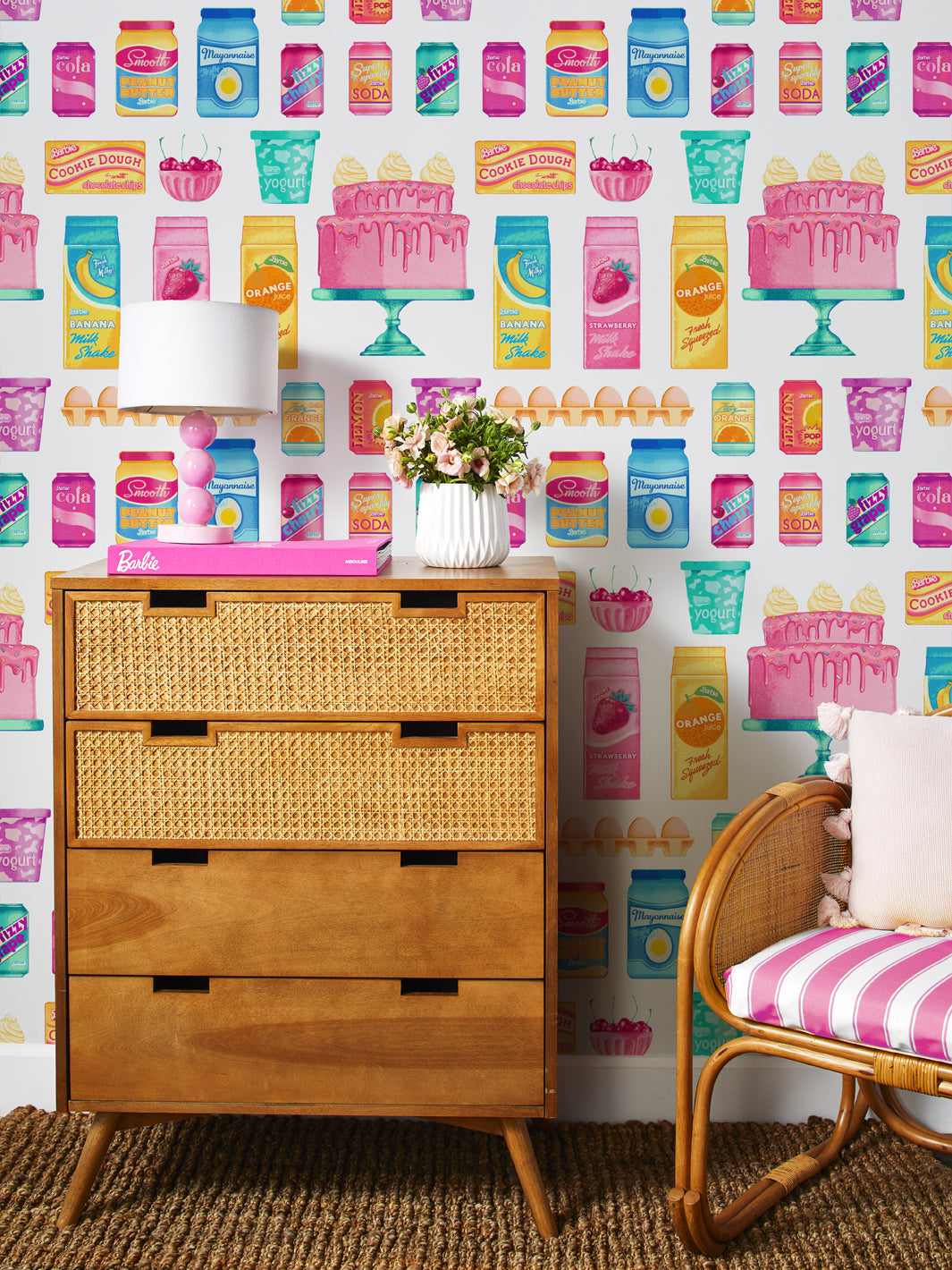 'Barbie™ Pantry Toss' Wallpaper by Barbie™ - White – Wallshoppe