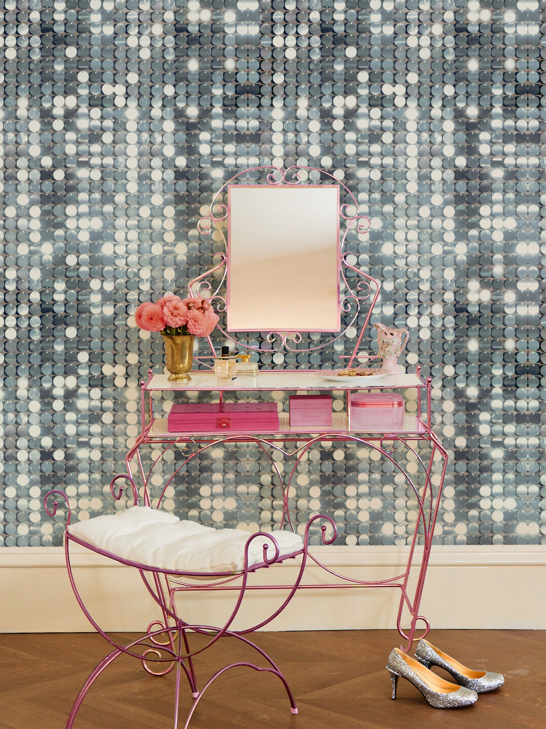 'Barbie™ Sequin' Wallpaper by Barbie™ - Silver – Wallshoppe
