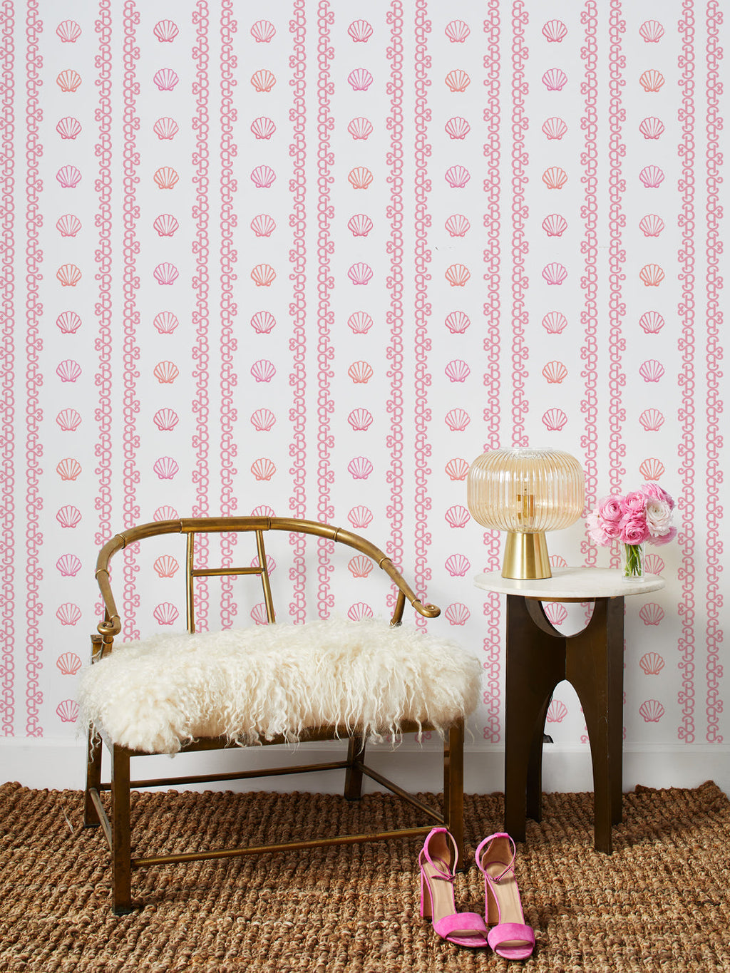 'Barbie™ Shell Stripe' Wallpaper by Barbie™ - Pinks – Wallshoppe