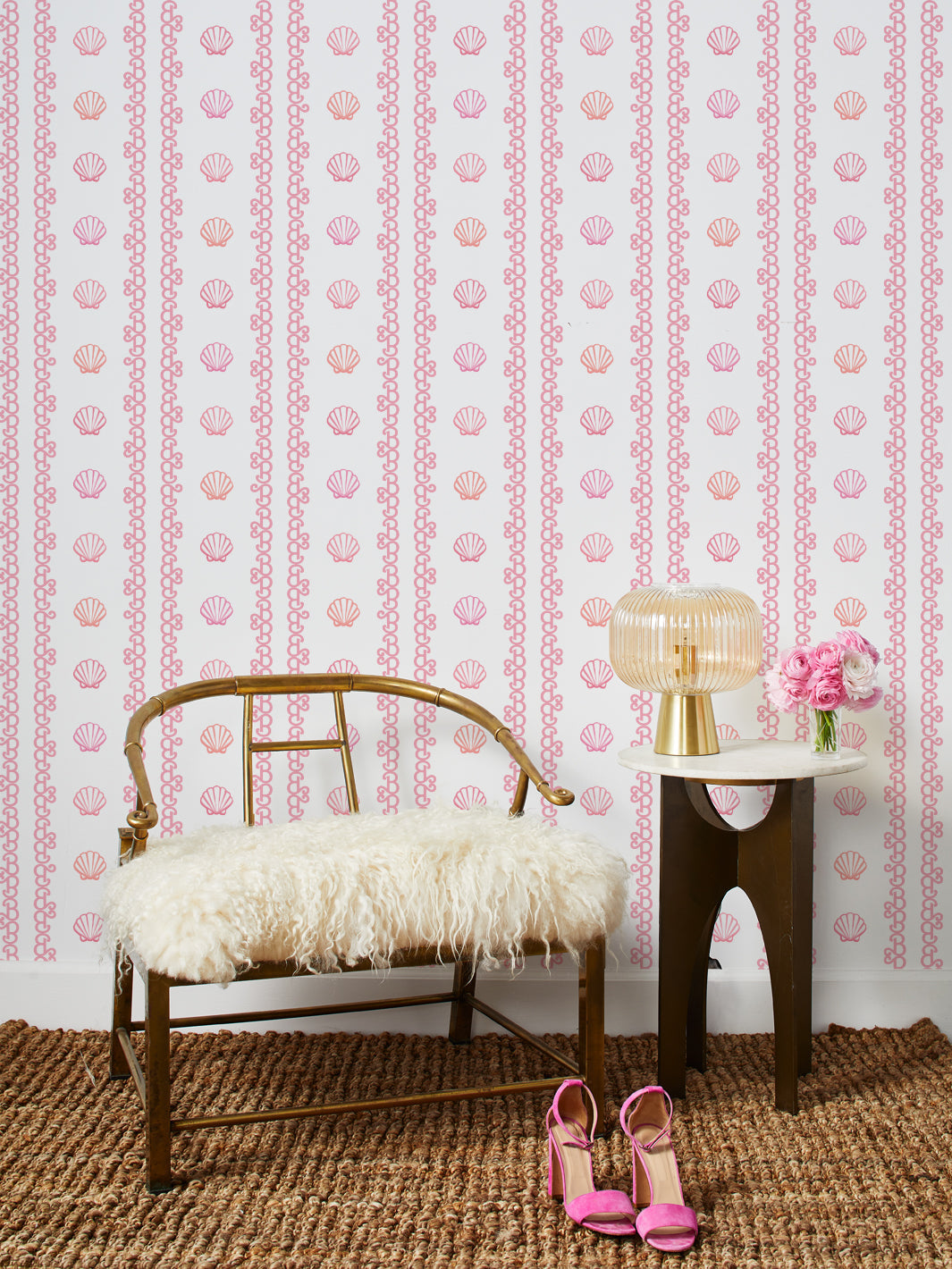 'Barbie™ Shell Stripe' Wallpaper by Barbie™ - Pinks – Wallshoppe