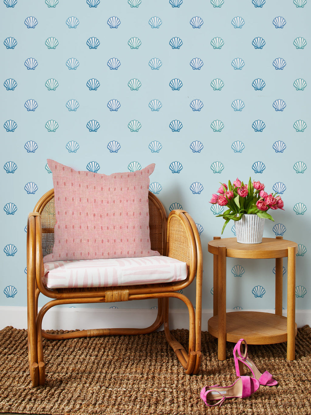 'Barbie™ Shells' Wallpaper by Barbie™ - Pale Blue – Wallshoppe