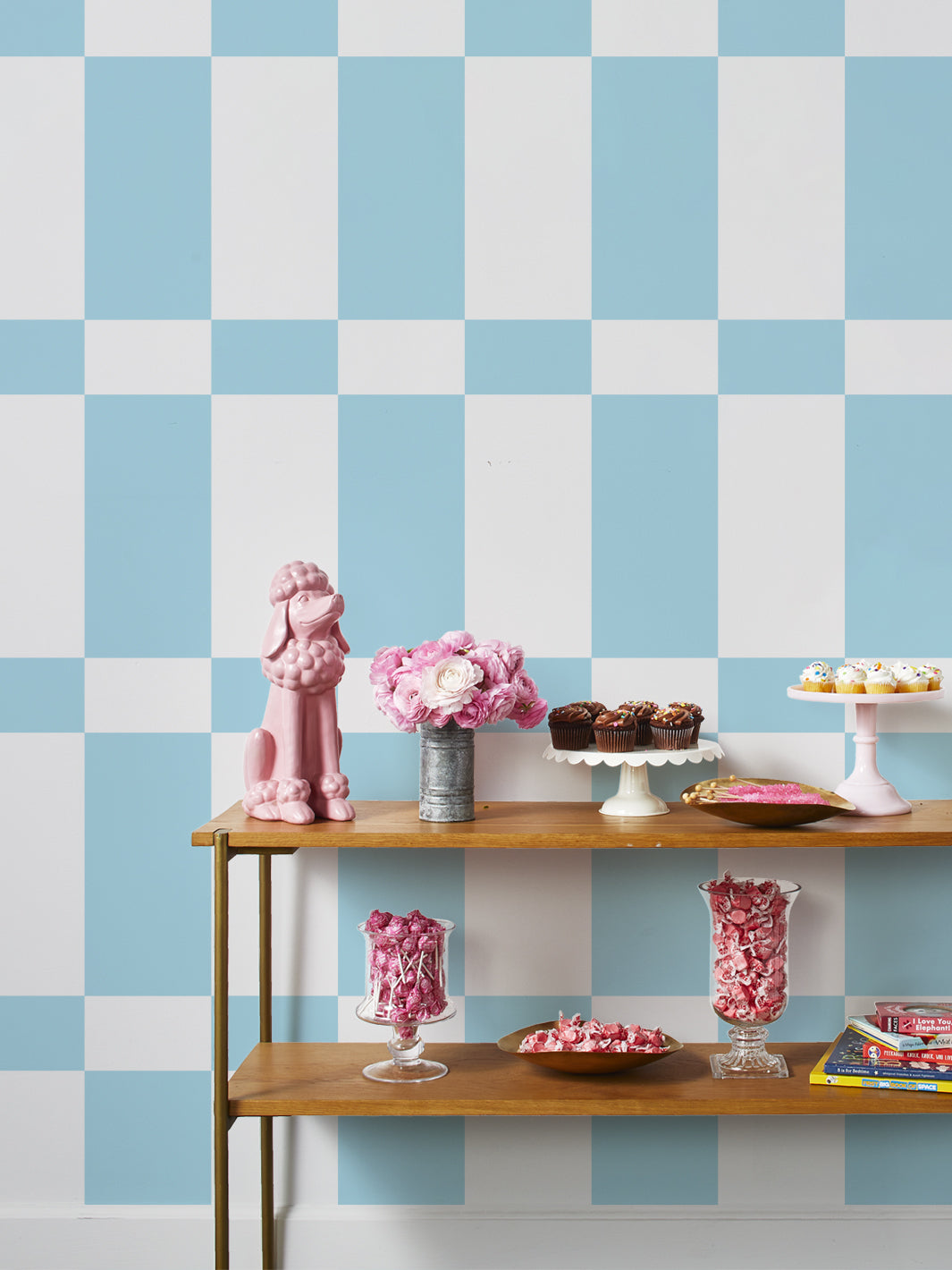 'Barbie™ Sun Check' Wallpaper by Barbie™ - Baby Blue – Wallshoppe