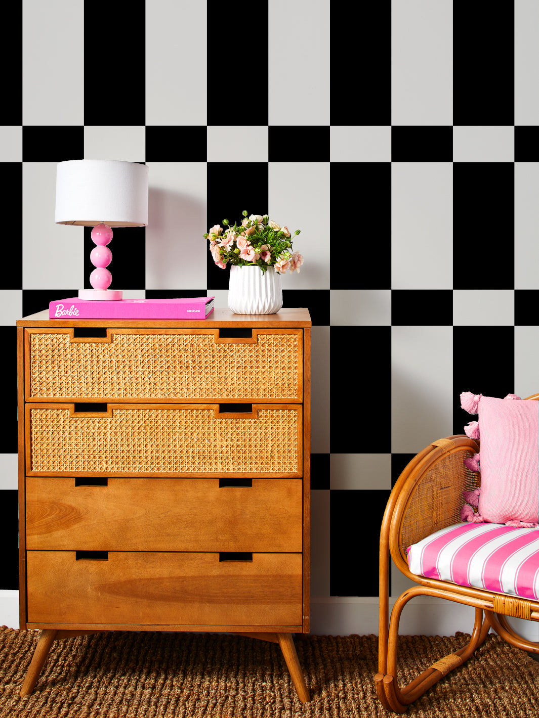 'Barbie™ Sun Check' Wallpaper by Barbie™ - Black – Wallshoppe