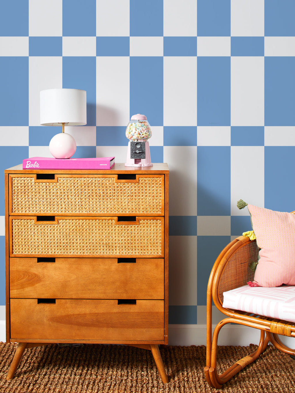 'Barbie™ Sun Check' Wallpaper by Barbie™ - Blue – Wallshoppe