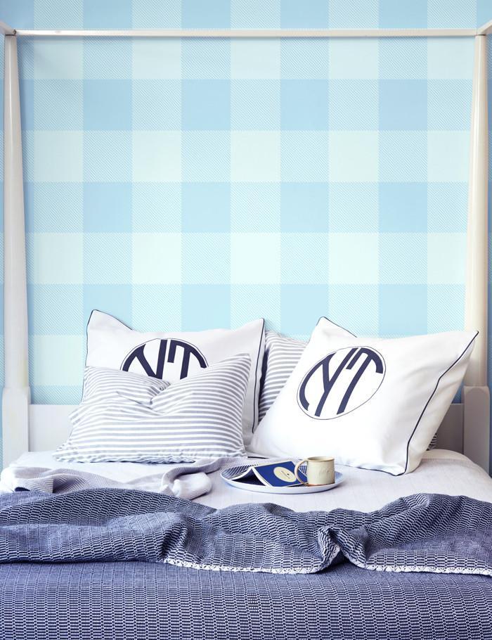 'Check Baby Check' Wallpaper by Wallshoppe - Soft Blue