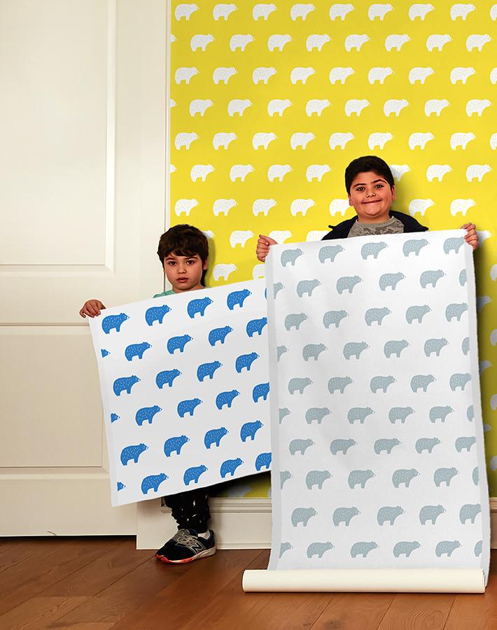 'Chubby Bear' Wallpaper by Tea Collection - Cerulean – Wallshoppe