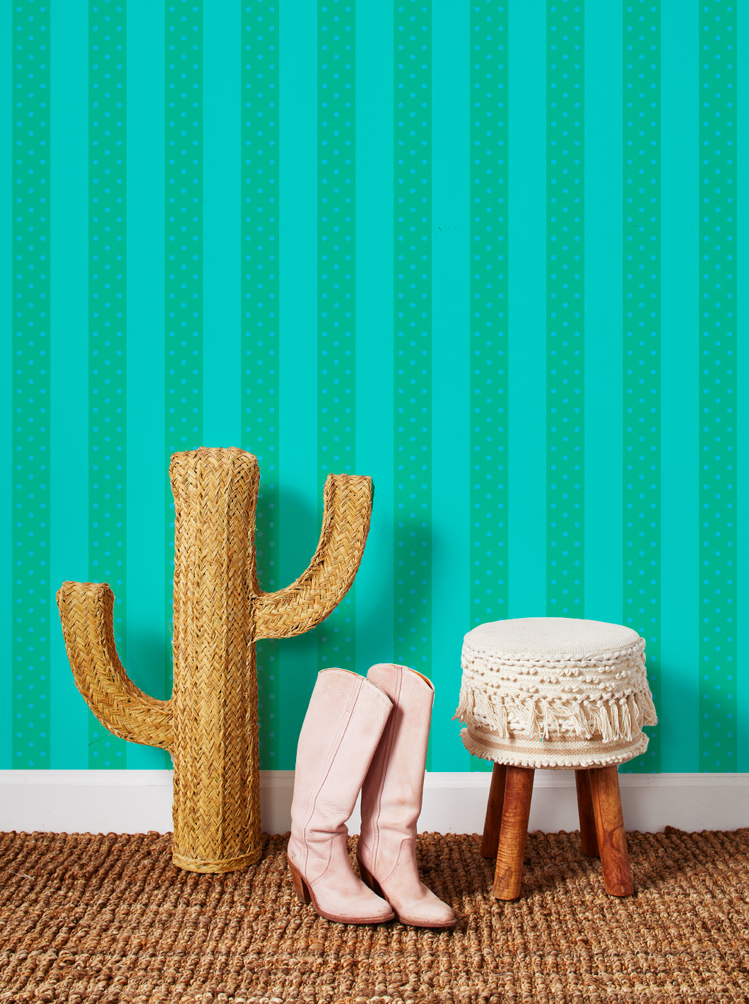 'Just Ken Stripe' Wallpaper by Barbie™ - Teal / Green – Wallshoppe