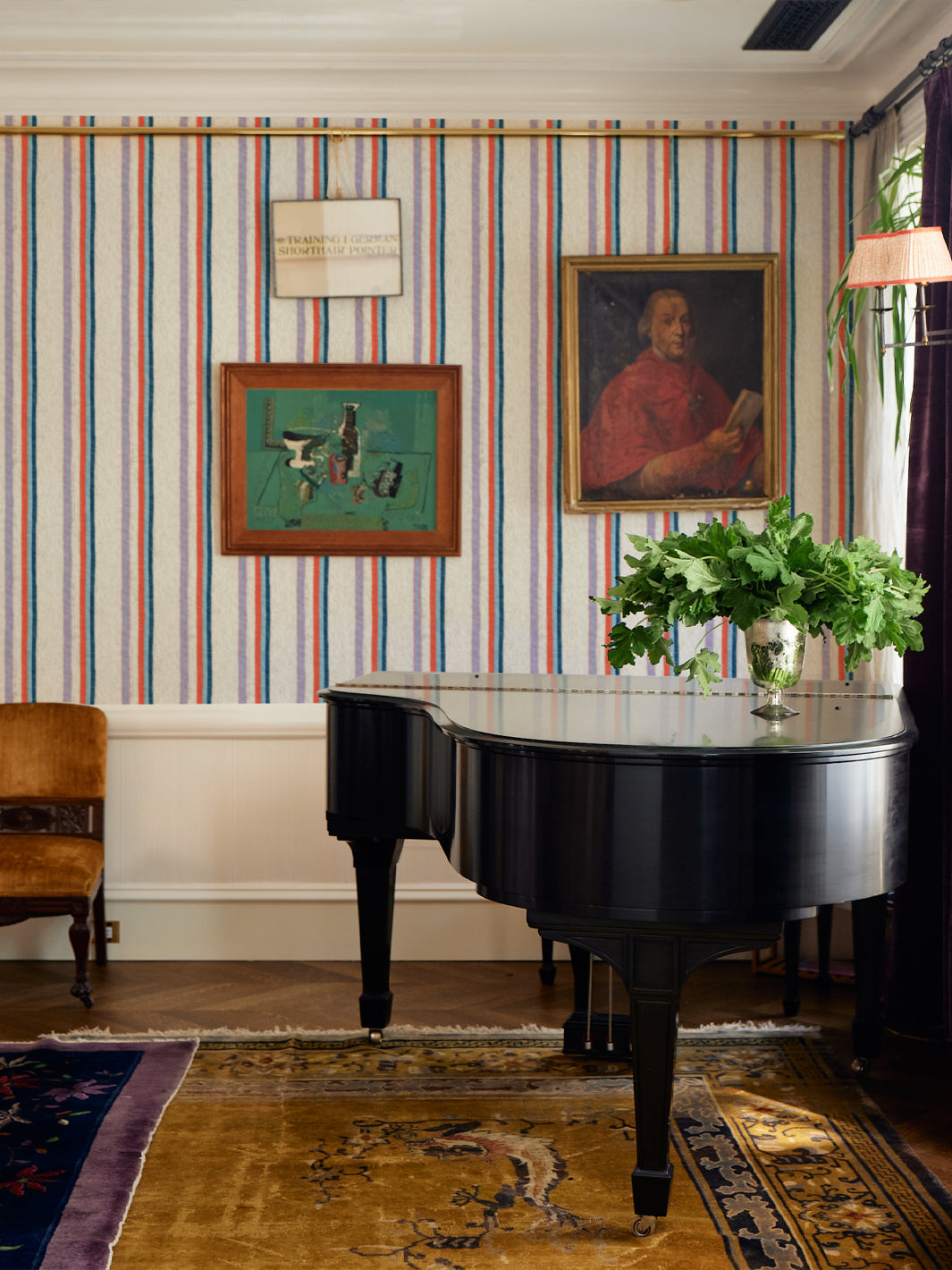 'Life is a Banquet Stripe' Wallpaper by Lingua Franca - Persimmon + Bl ...