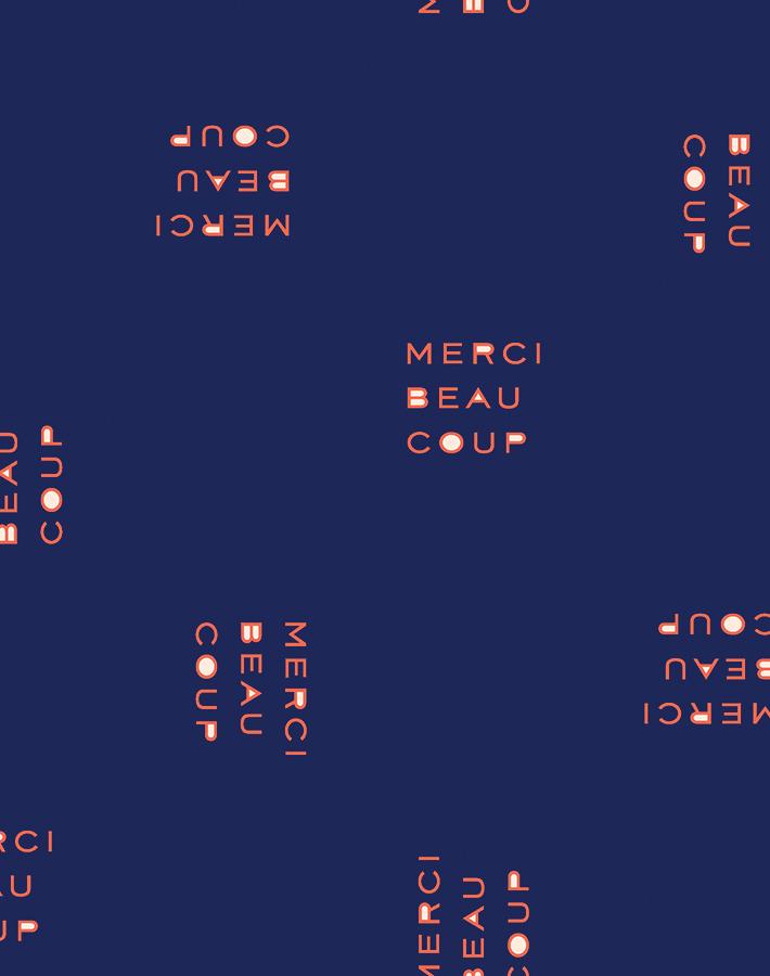 'Merci Beaucoup' Wallpaper by Clare V. - Navy – Wallshoppe