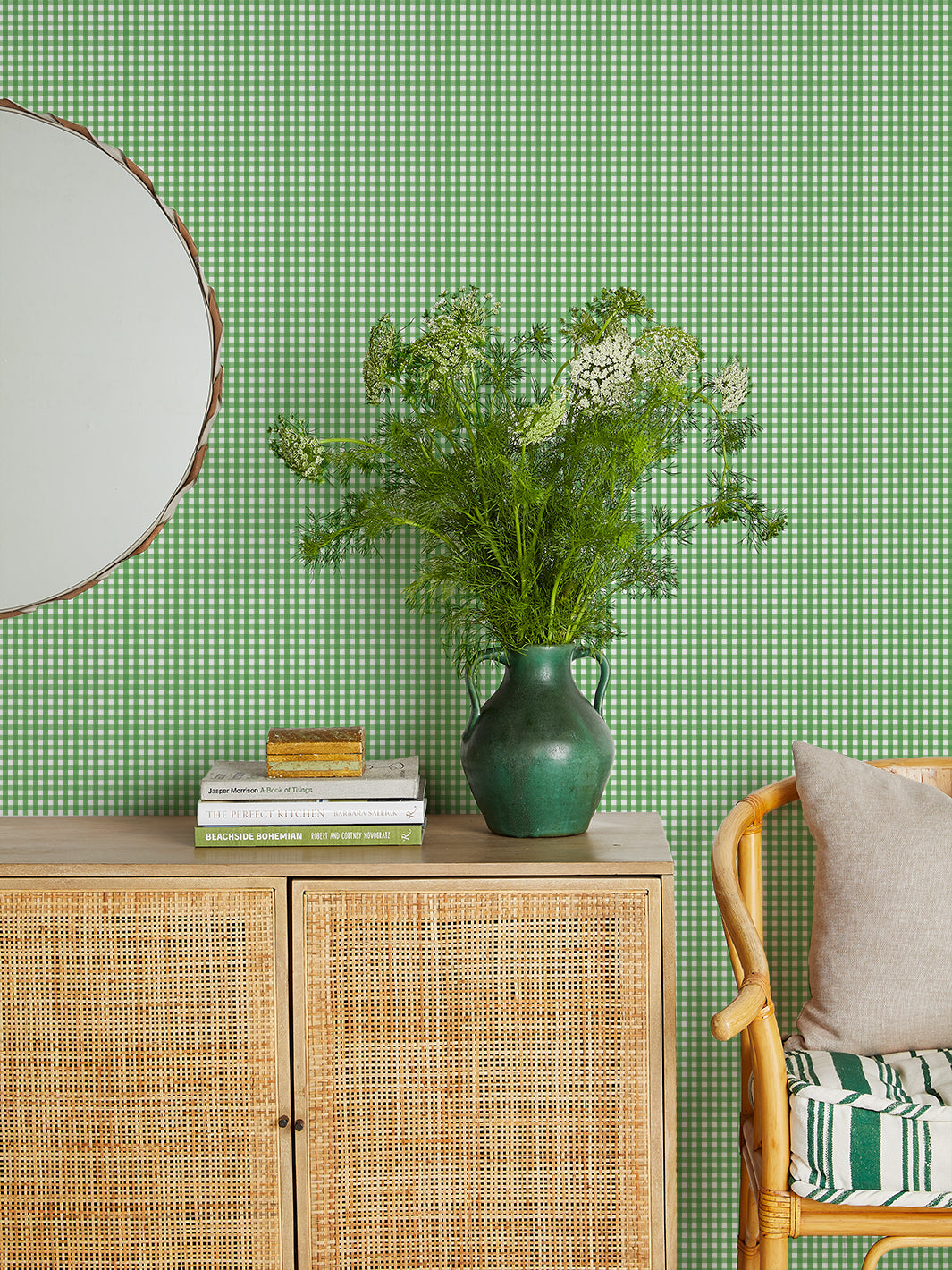 'Pixie Gingham' Wallpaper by Sarah Jessica Parker - Grass – Wallshoppe