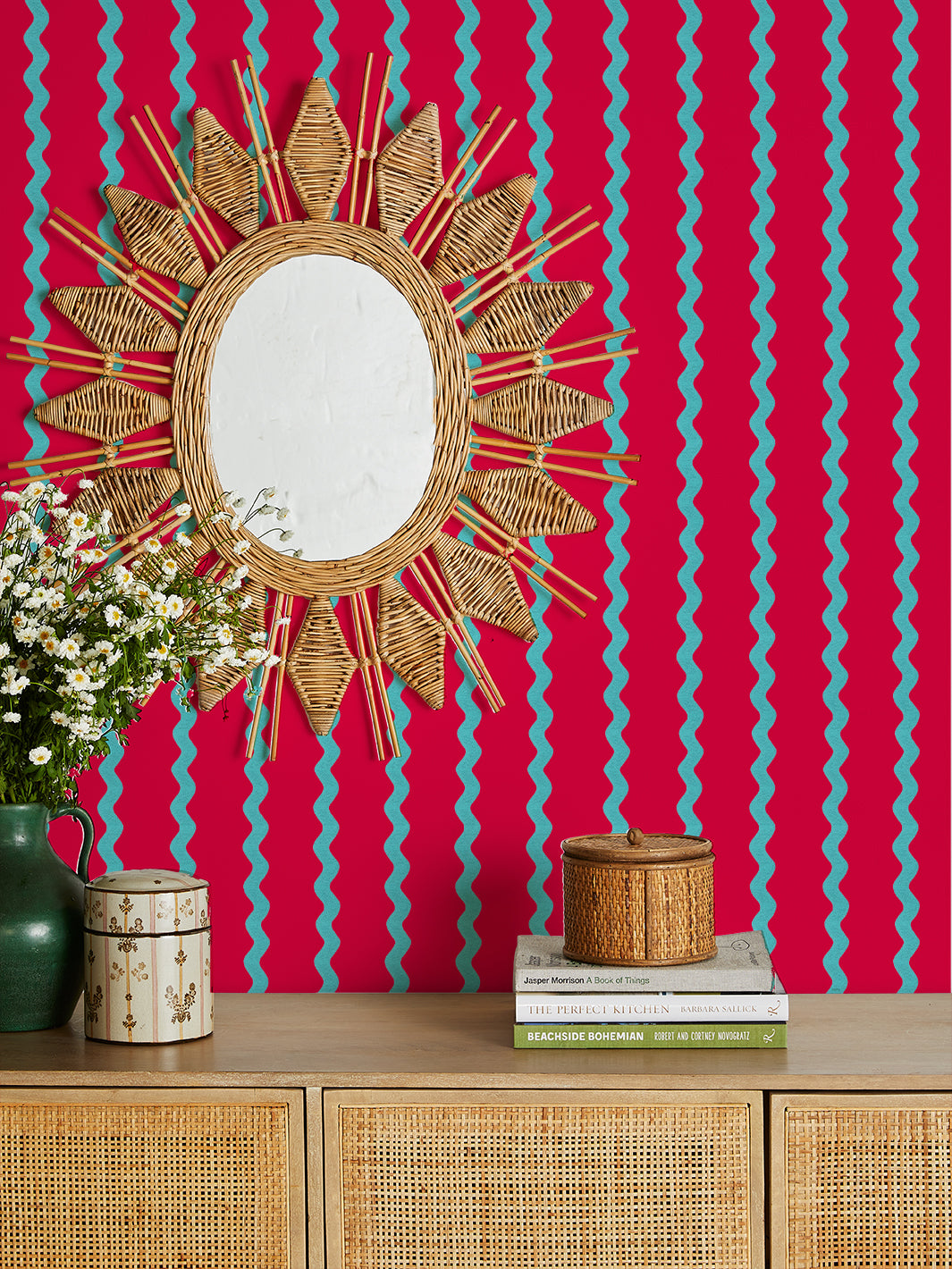 'Ric-Rac Stripe' Wallpaper by Sarah Jessica Parker - Capri Blue Gerani ...