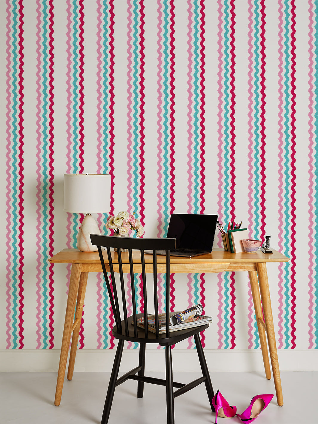 'Ric-Rac Bands' Wallpaper by Sarah Jessica Parker - Rosé Teal Geranium ...