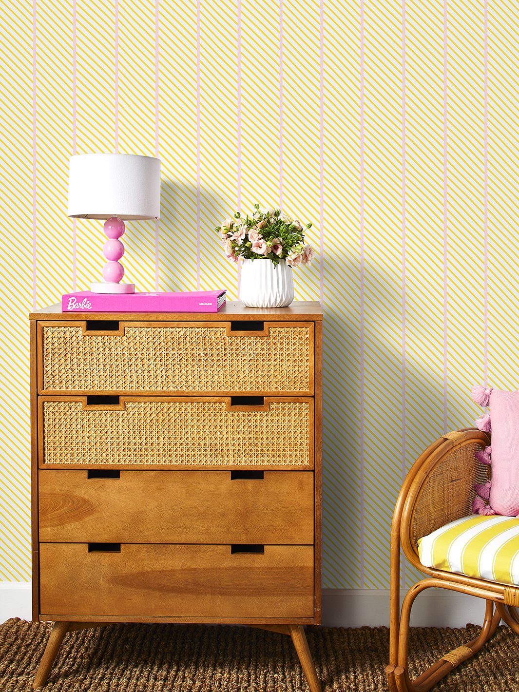'Barbie™ Dreamhouse Stripes' Wallpaper by Barbie™ - Daffodil – Wallshoppe