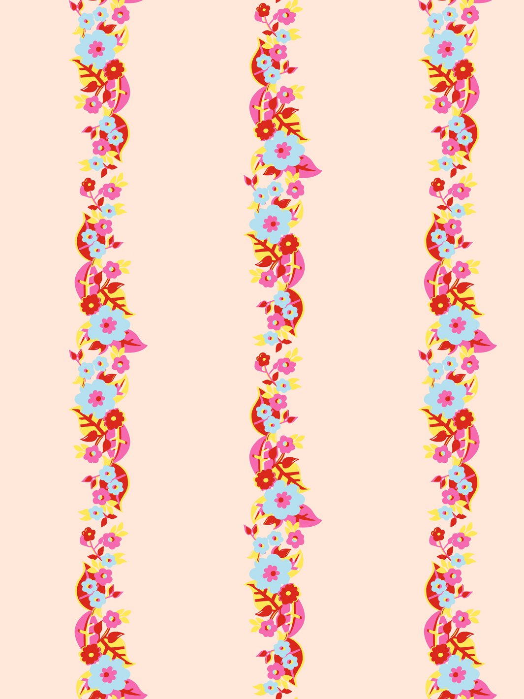 'Floral Stripe' Wallpaper by Barbie™ - Peach Red – Wallshoppe