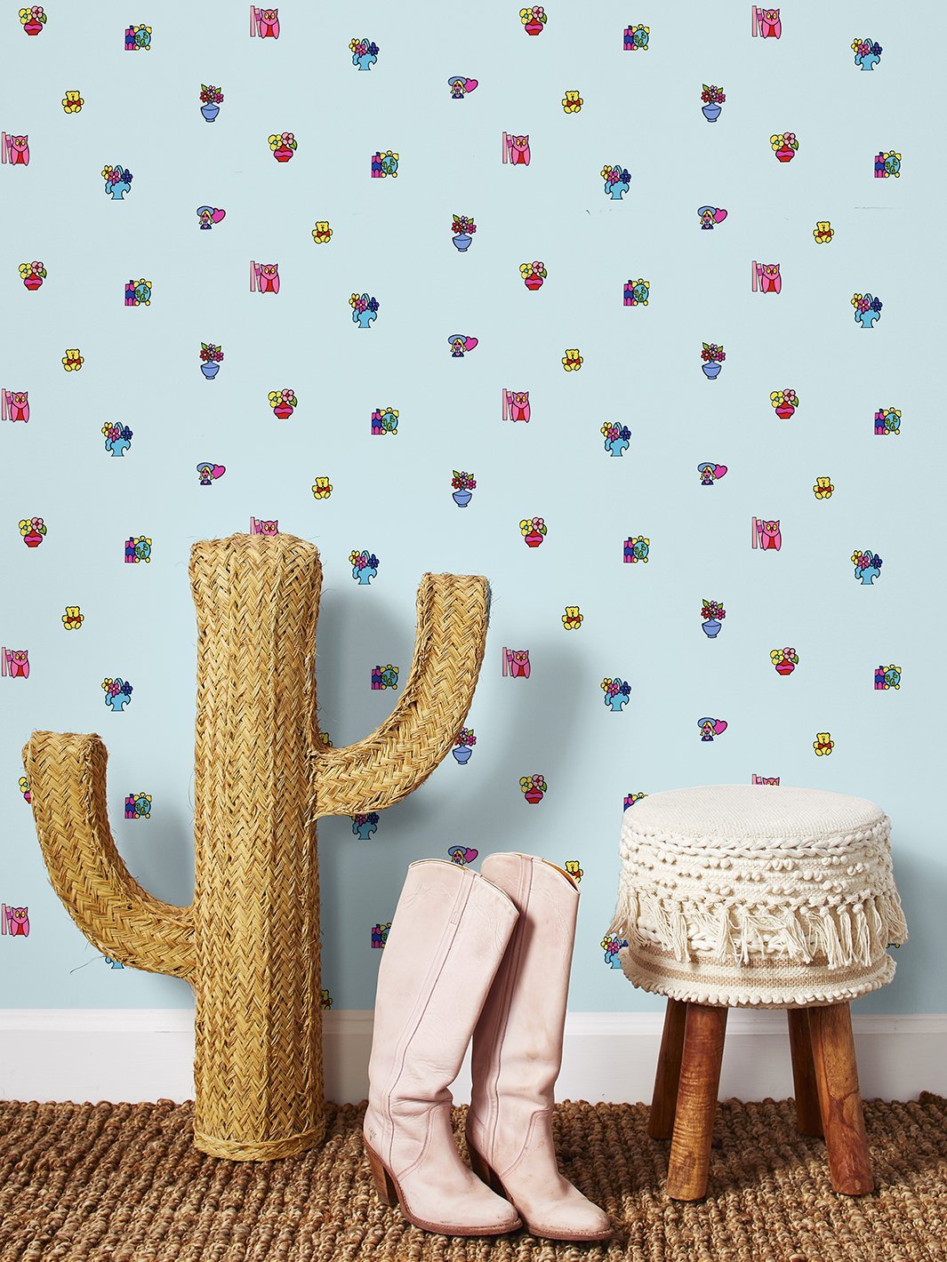 'Barbie™ Stickers' Wallpaper by Barbie™ - Blue – Wallshoppe