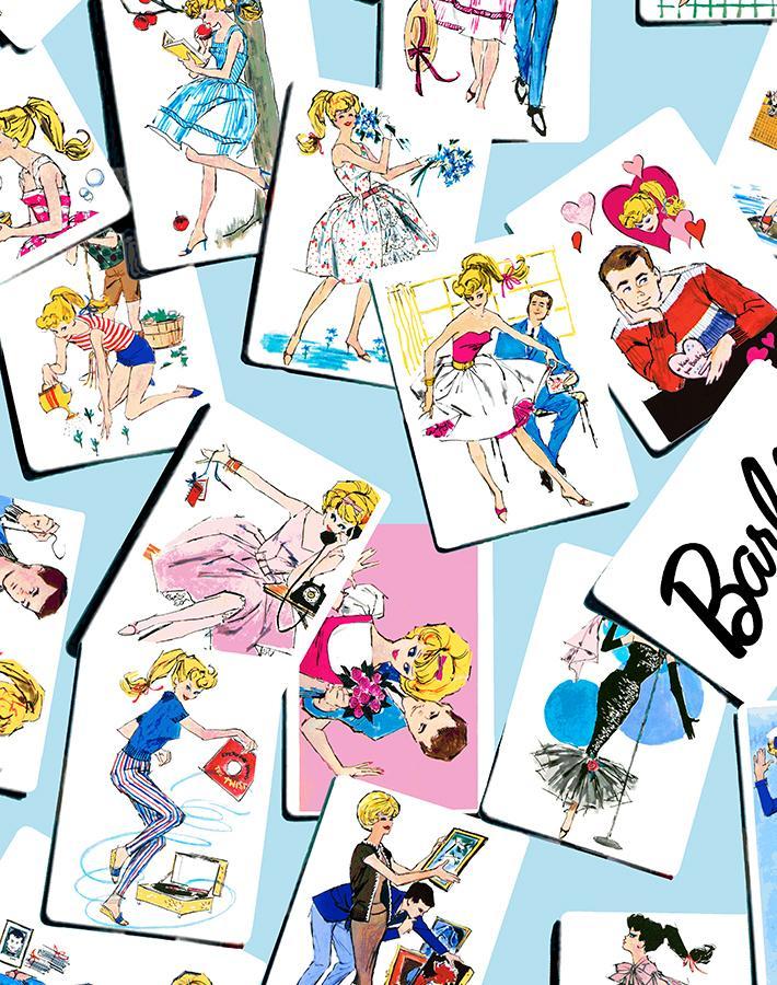 'Barbie™ Trading Cards' Wallpaper by Barbie™ - Baby Blue – Wallshoppe