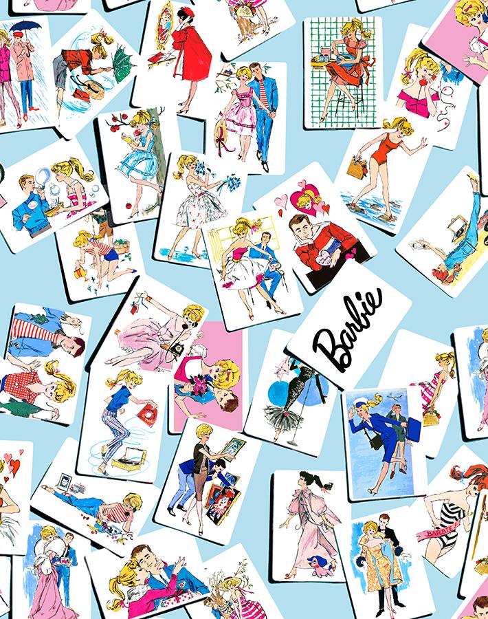 'Barbie™ Trading Cards' Wallpaper by Barbie™ - Baby Blue – Wallshoppe