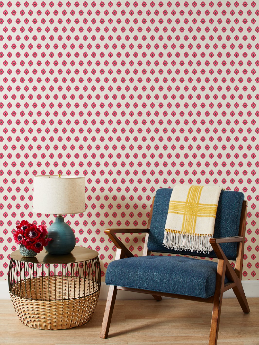 'Tangier Medallion' Grasscloth' Wallpaper by Wallshoppe - Rose