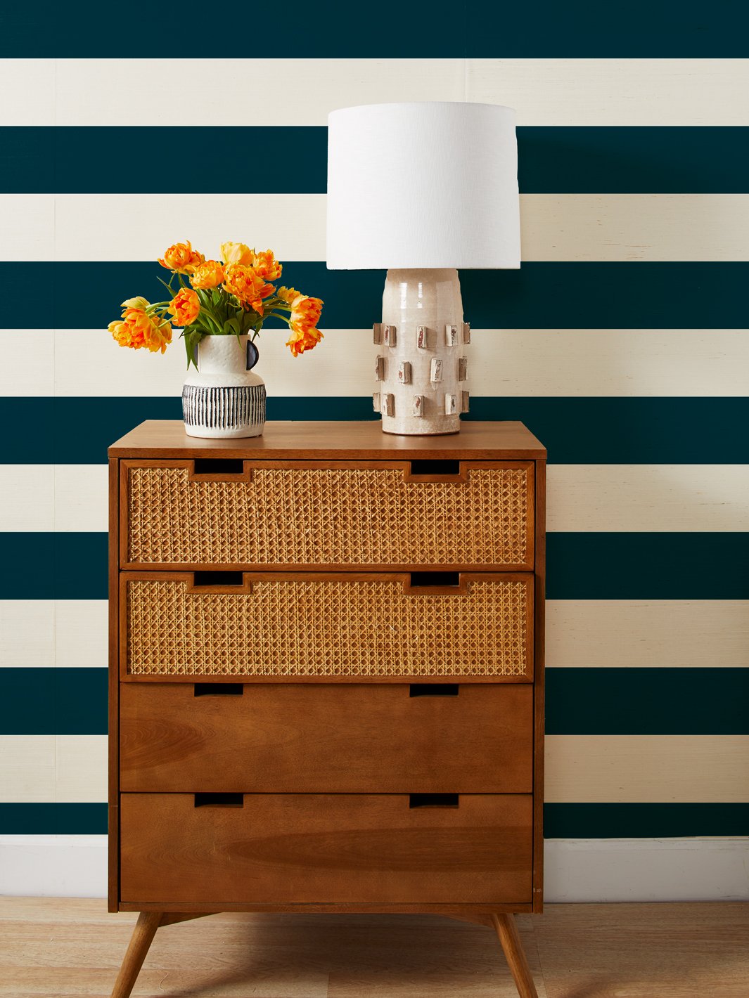 'Wide Stripe' Grasscloth' Wallpaper by Wallshoppe - Peacock