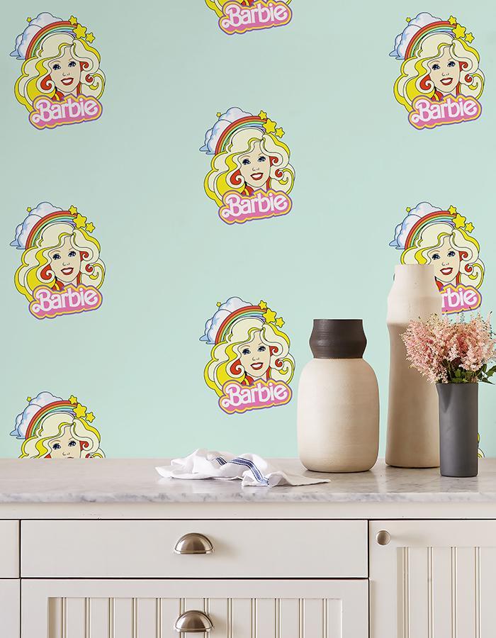 'Rainbow Barbie™' Wallpaper by Barbie™ - Seafoam – Wallshoppe