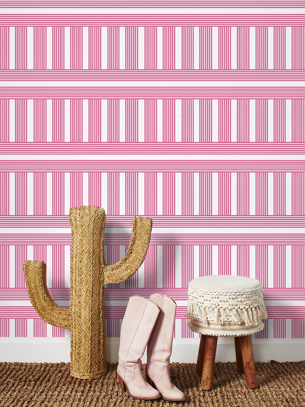 'Roman Holiday Grid' Wallpaper by Barbie™ - Berry – Wallshoppe