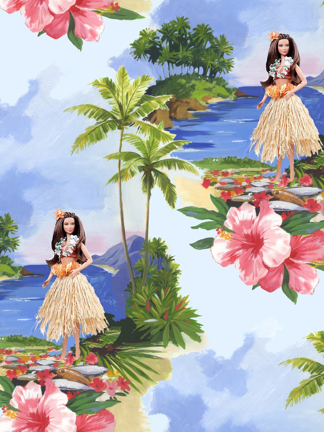 'Tropical Barbie™' Wallpaper by Barbie™ - Hula Barbie™ Multi – Wallshoppe