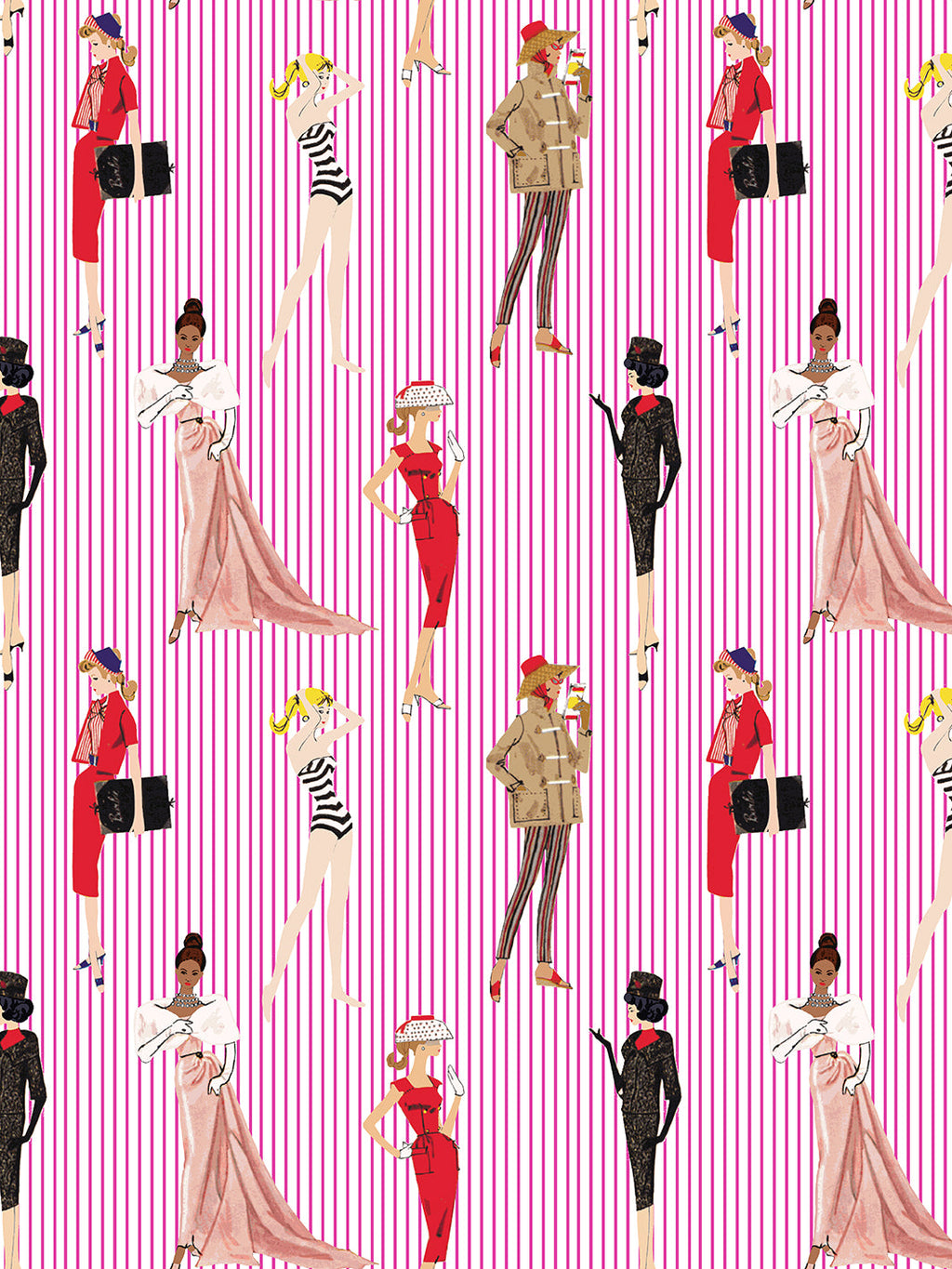 'Vintage Pinstripe' Wallpaper - 219 Barbie™ Pink – Wallshoppe