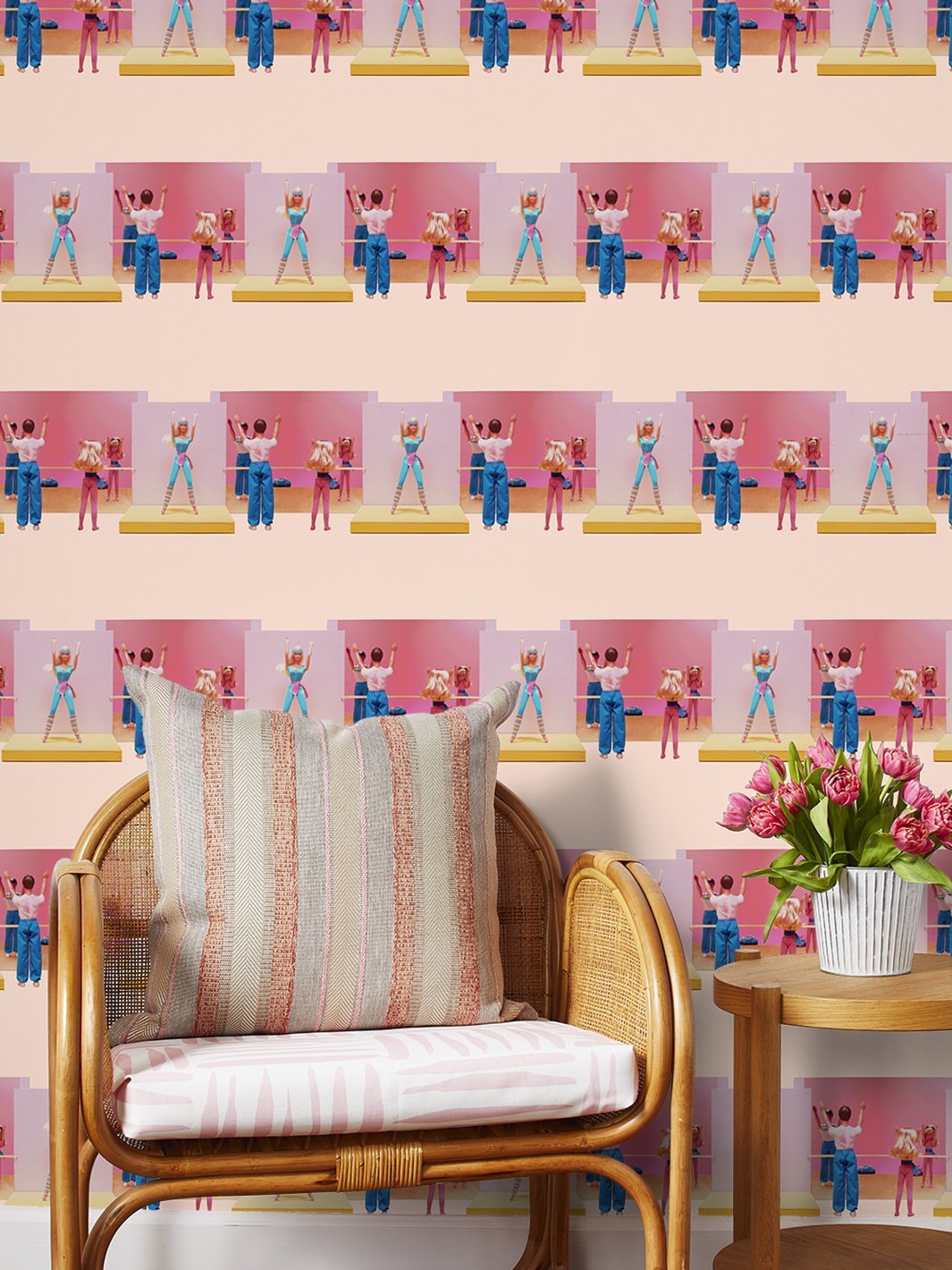 'Workout Barbie™ Horizontal' Wallpaper by Barbie™ - Peach – Wallshoppe