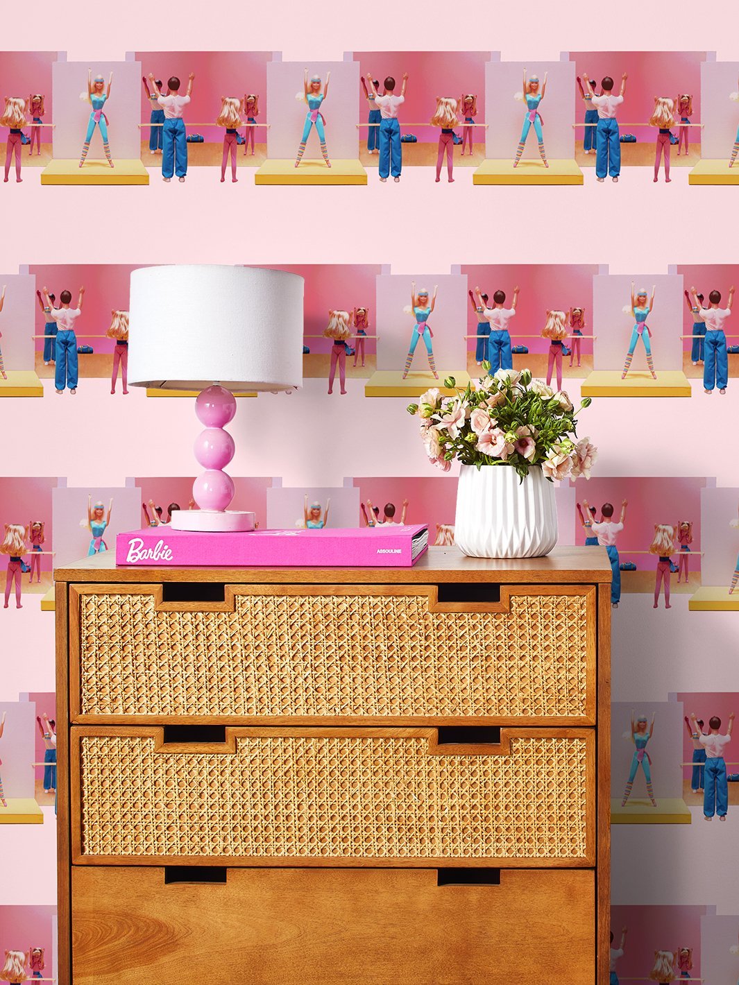 'Workout Barbie™ Horizontal' Wallpaper by Barbie™ - Pink – Wallshoppe