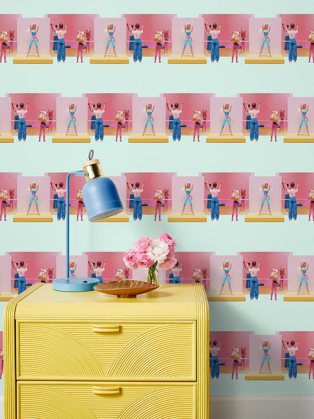 'Workout Barbie™ Horizontal' Wallpaper by Barbie™ - Robins Egg – Wallshoppe