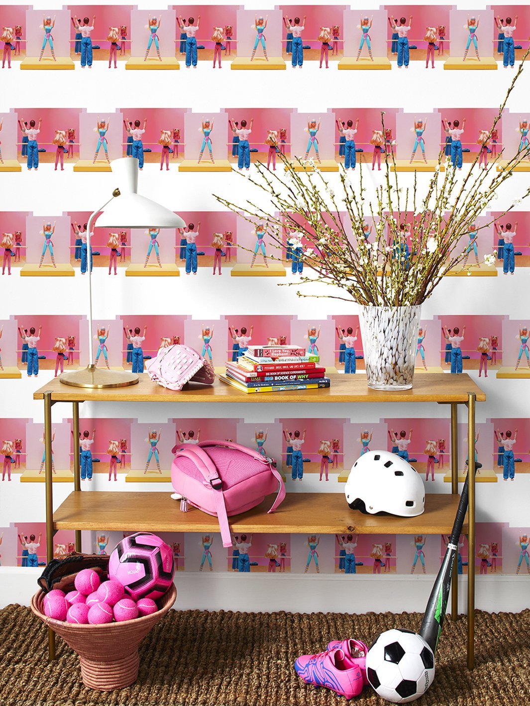 'Workout Barbie™ Horizontal' Wallpaper by Barbie™ - White – Wallshoppe