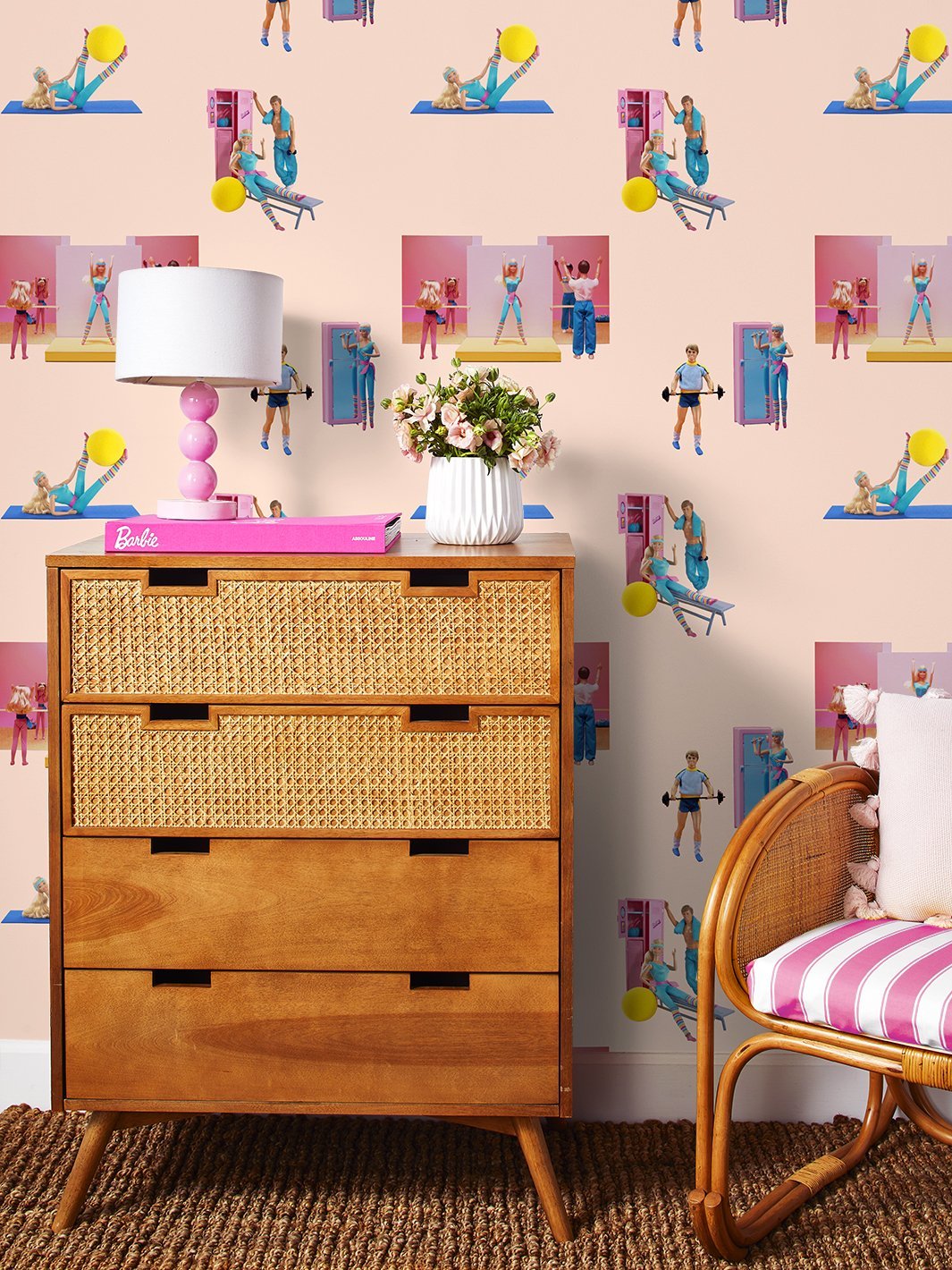 'Workout Barbie™' Wallpaper by Barbie™ - Peach – Wallshoppe