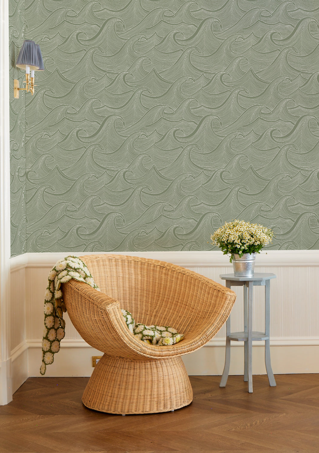 'Waves Two Tone' Wallpaper by Lingua Franca - Moss – Wallshoppe