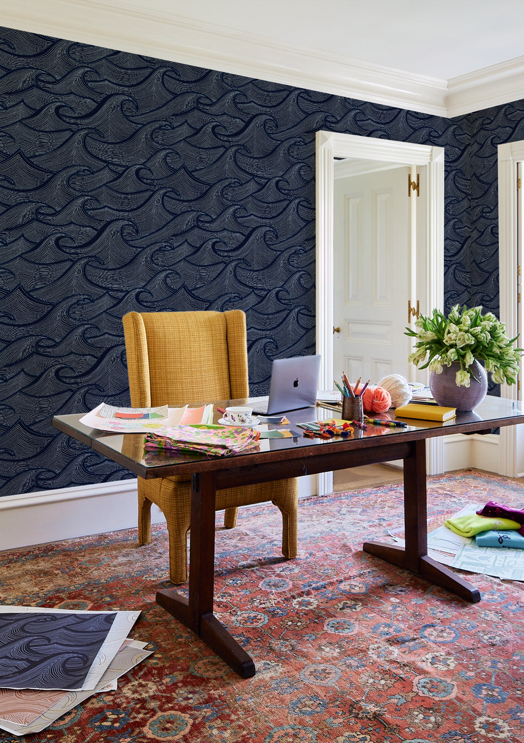 'Waves Two Tone' Wallpaper by Lingua Franca - Navy – Wallshoppe